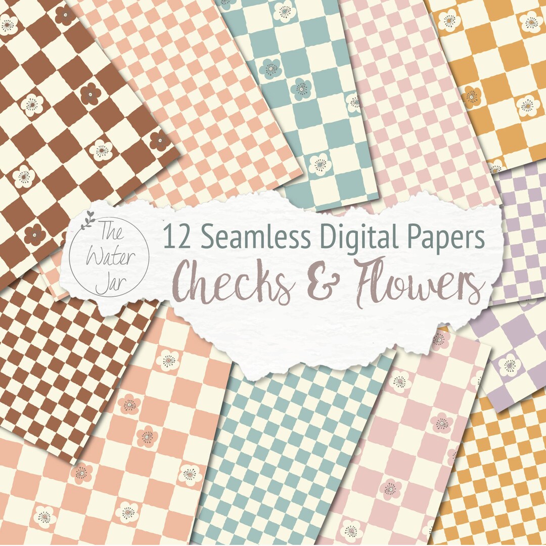 Printable Checkerboard Digital Paper Pack Designs in Bright Colors ...