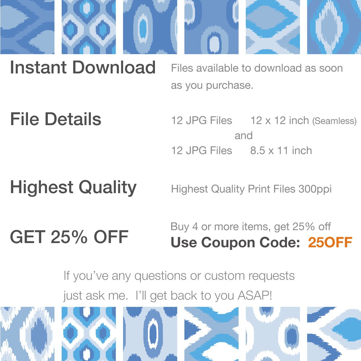 Blue Ikat Digital Paper Commercial Use, Blue Digital Paper Ikat Pattern ...
