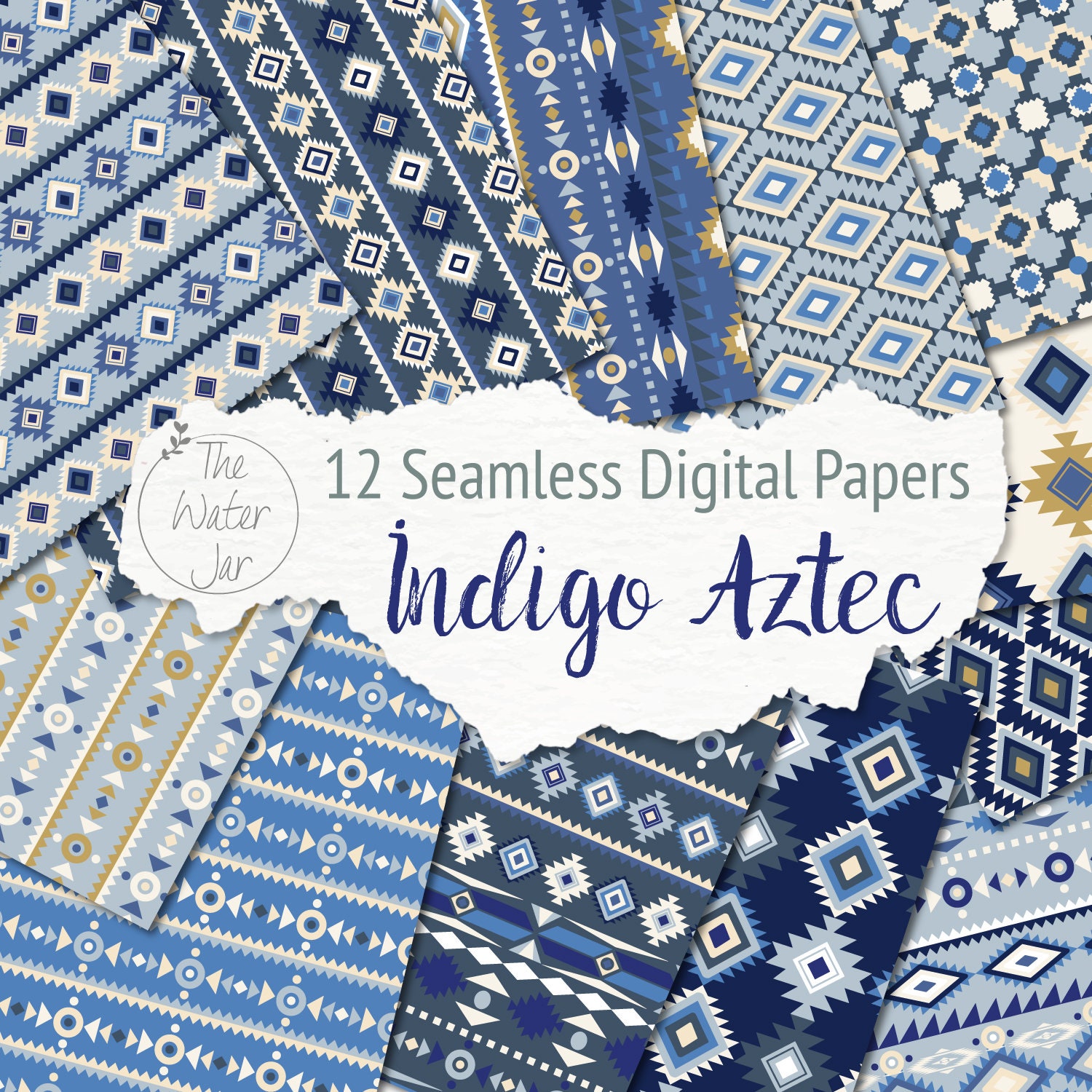 Printable Indigo Blue Aztec Digital Paper Pack, Aztec Designs for ...