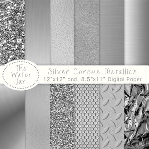 Silver Digital Paper, Space Gray Printable Metallic, Chrome Glitter ...