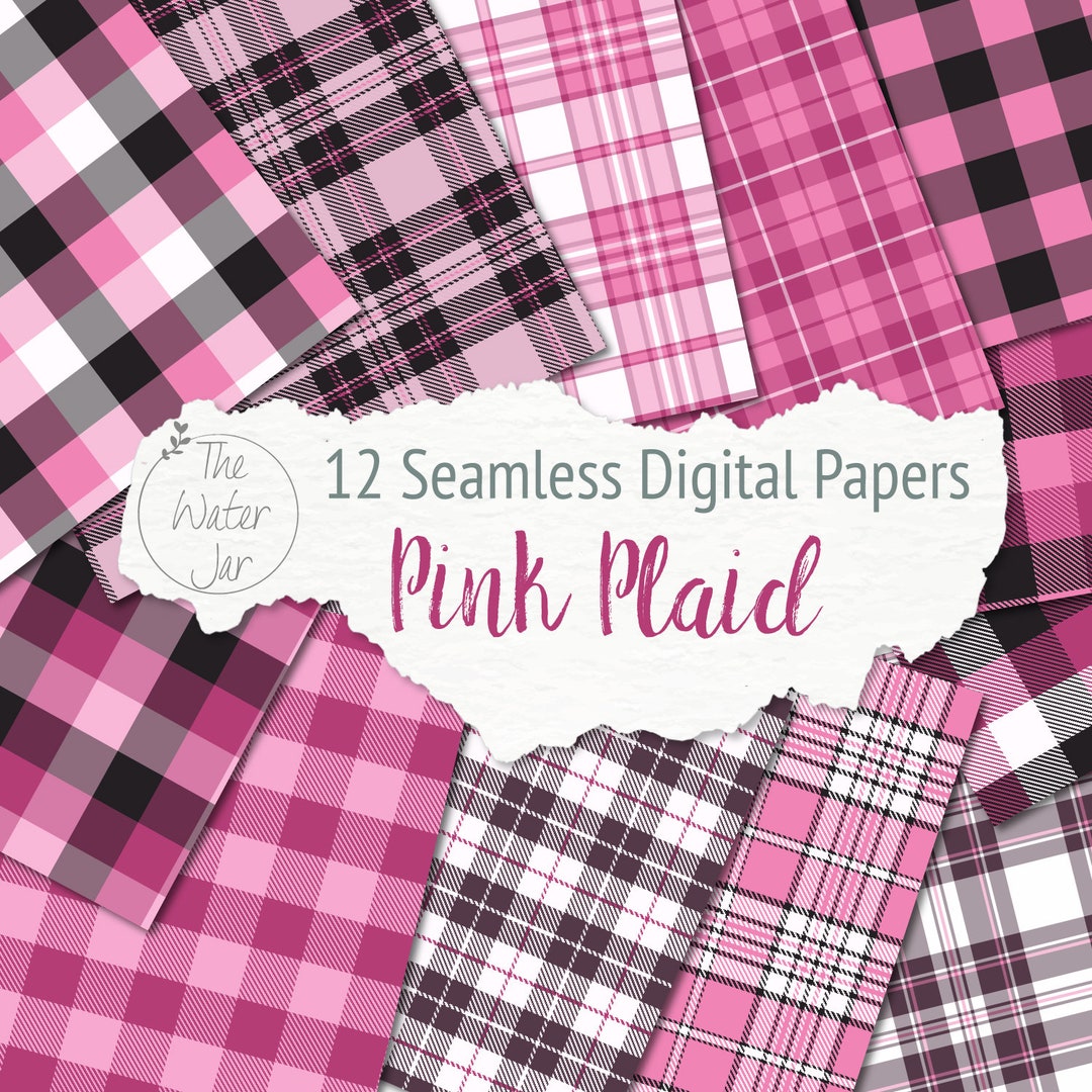 Plaid Digital Paper in Pink, Black and White, Digital Paper Pink Plaid ...