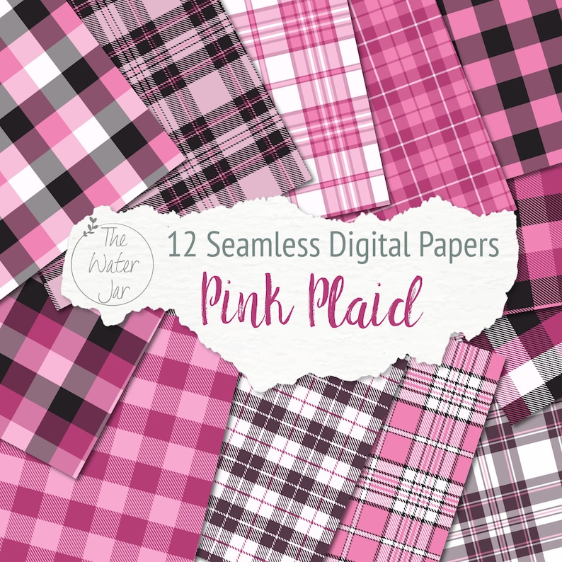 Plaid Digital Paper in Pink, Black and White, Digital Paper Pink Plaid ...