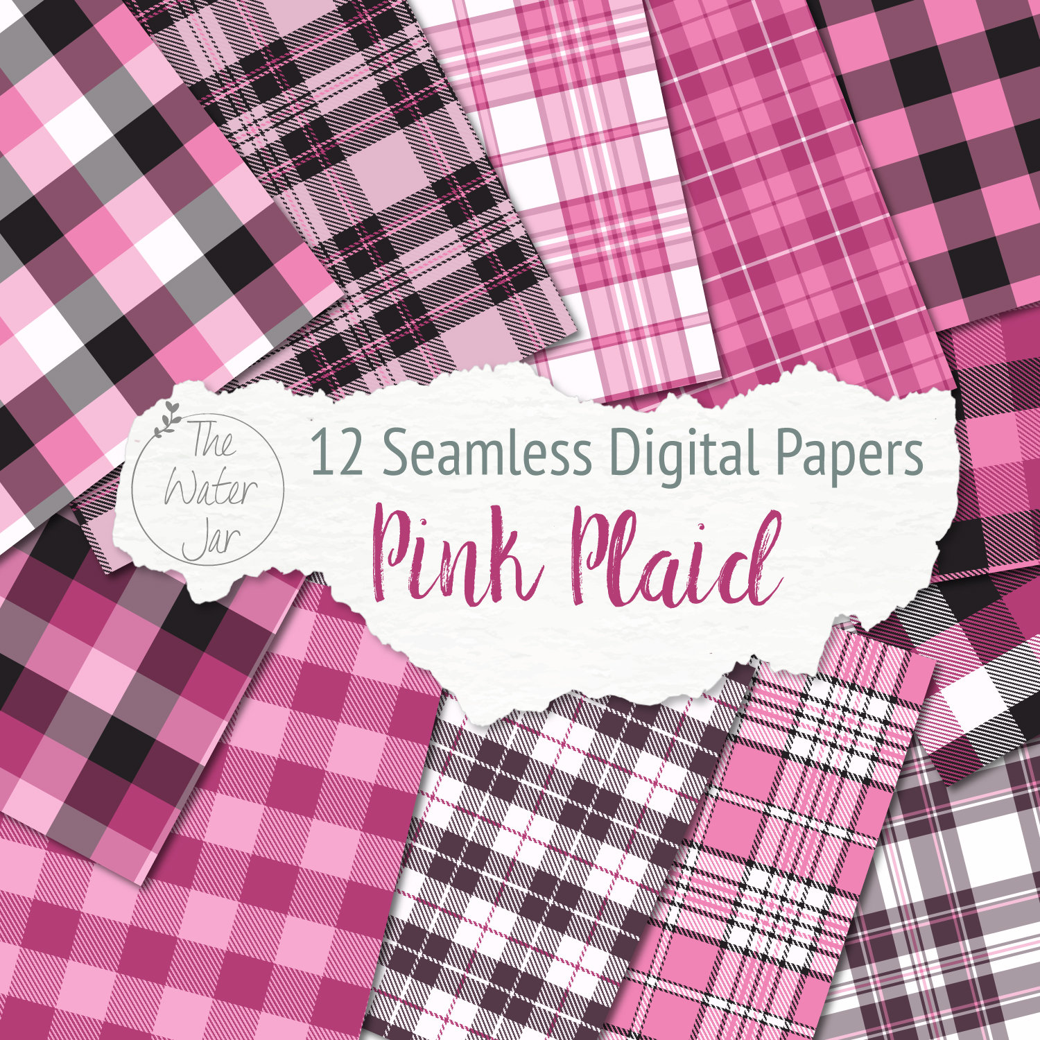 Plaid Digital Paper in Pink, Black and White, Digital Paper Pink Plaid ...