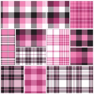 Plaid Digital Paper in Pink, Black and White, Digital Paper Pink Plaid ...