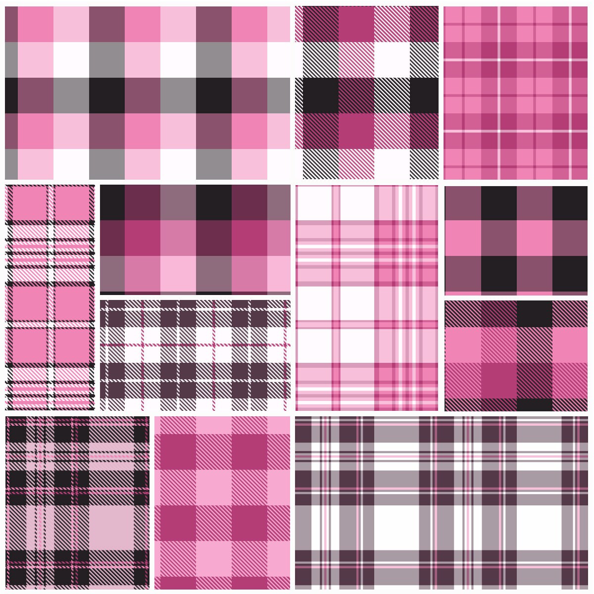 Plaid Digital Paper in Pink, Black and White, Digital Paper Pink Plaid ...