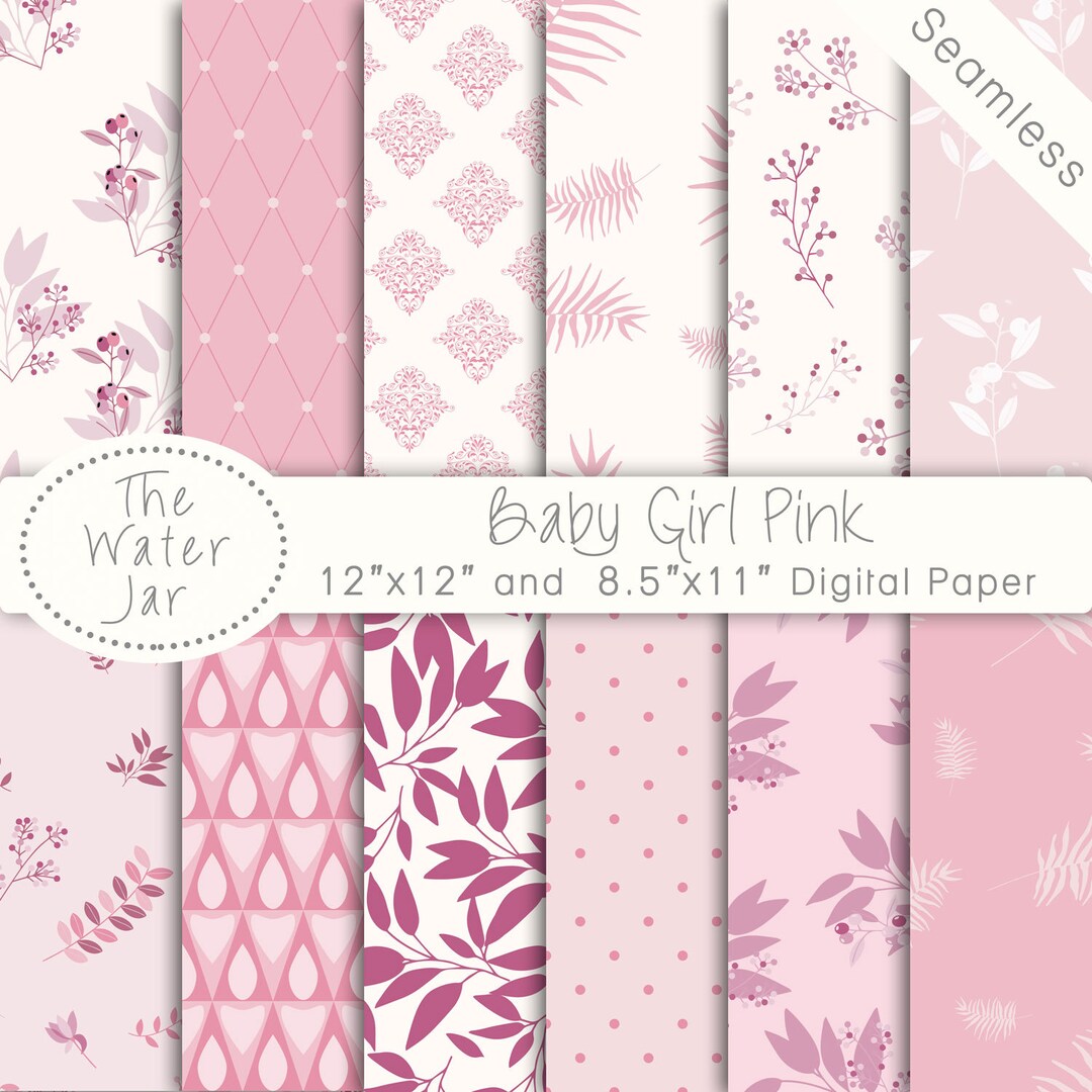 Pink Digital Paper Pack Baby Girl & Baby Pink Designs, Seamless ...