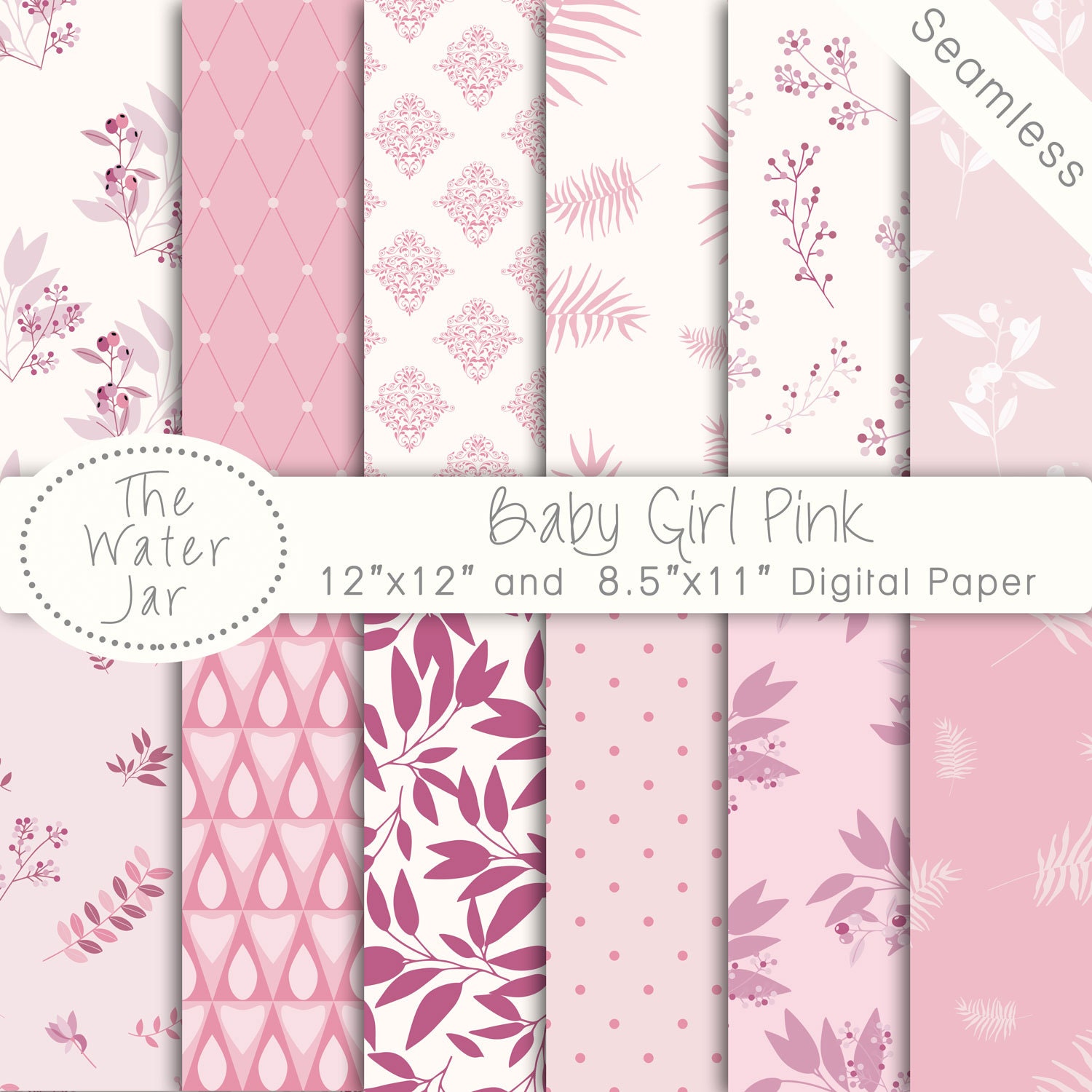 Pink Digital Paper Pack Baby Girl & Baby Pink Designs, Seamless ...