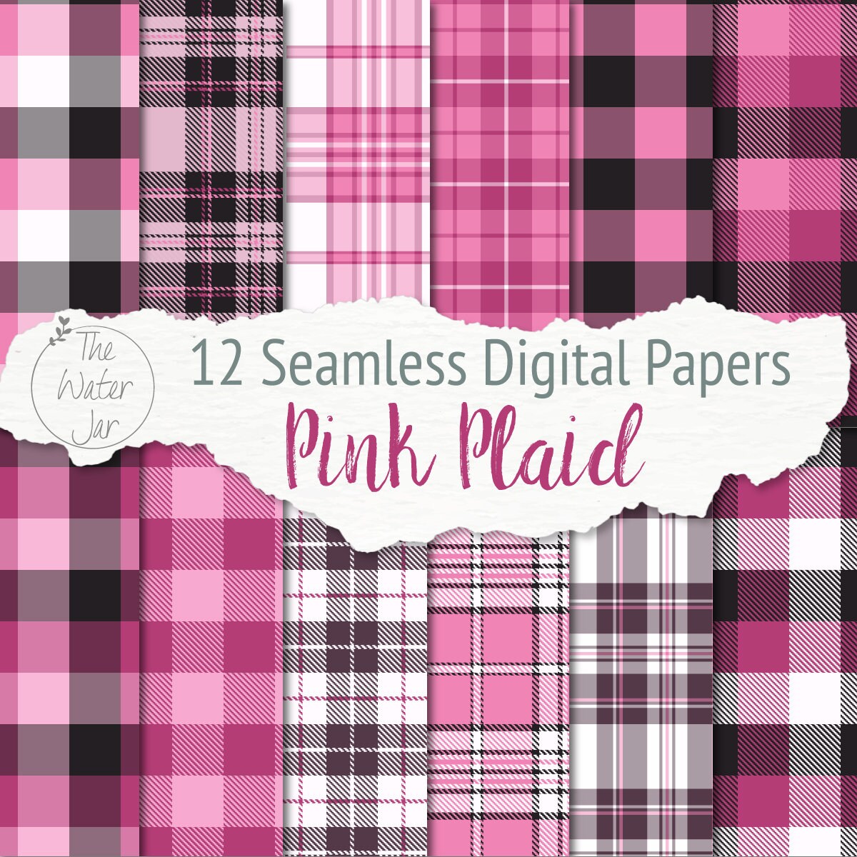 Plaid Digital Paper in Pink, Black and White, Digital Paper Pink Plaid ...