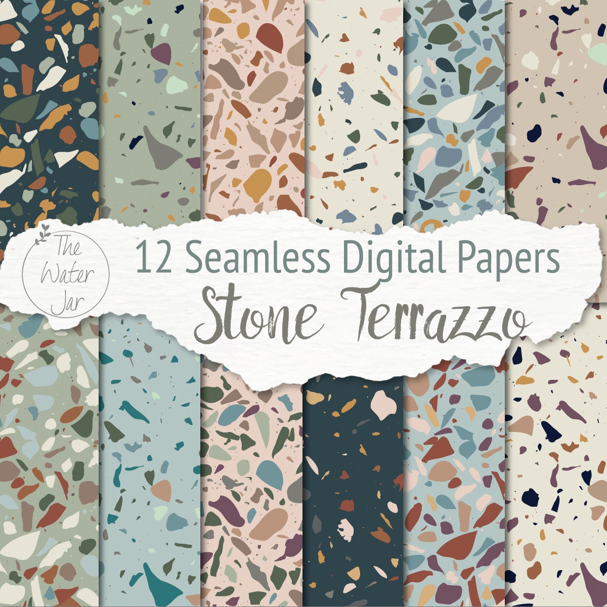Stone Terrazzo Digital Paper Pack, Printable Terrazzo Designs in Muted ...