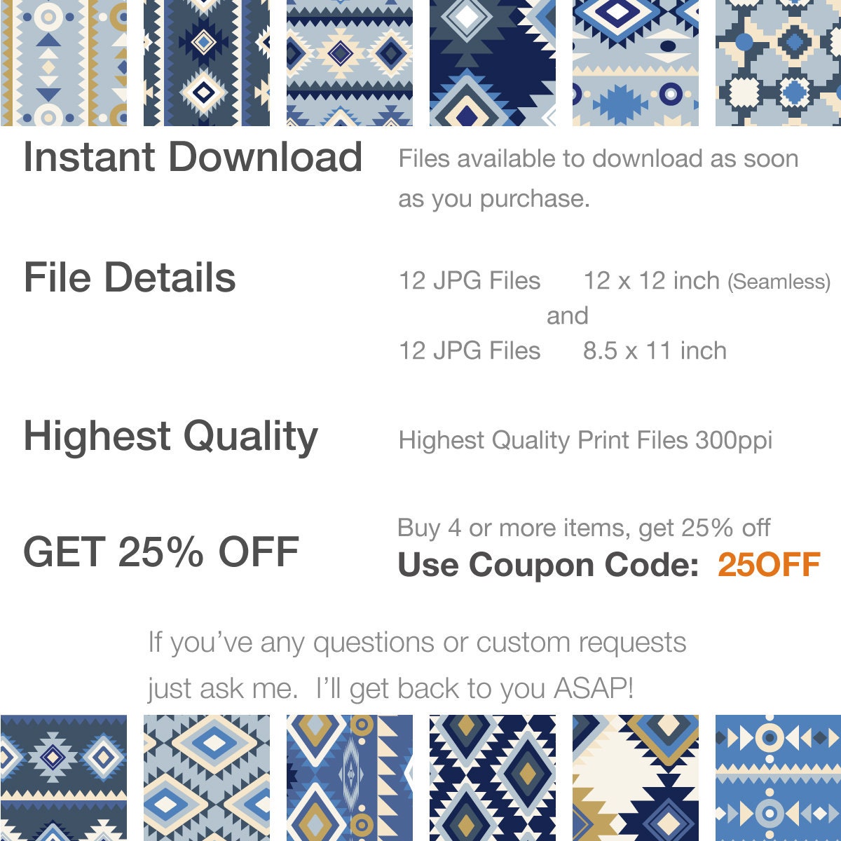 Printable Indigo Blue Aztec Digital Paper Pack, Aztec Designs for ...