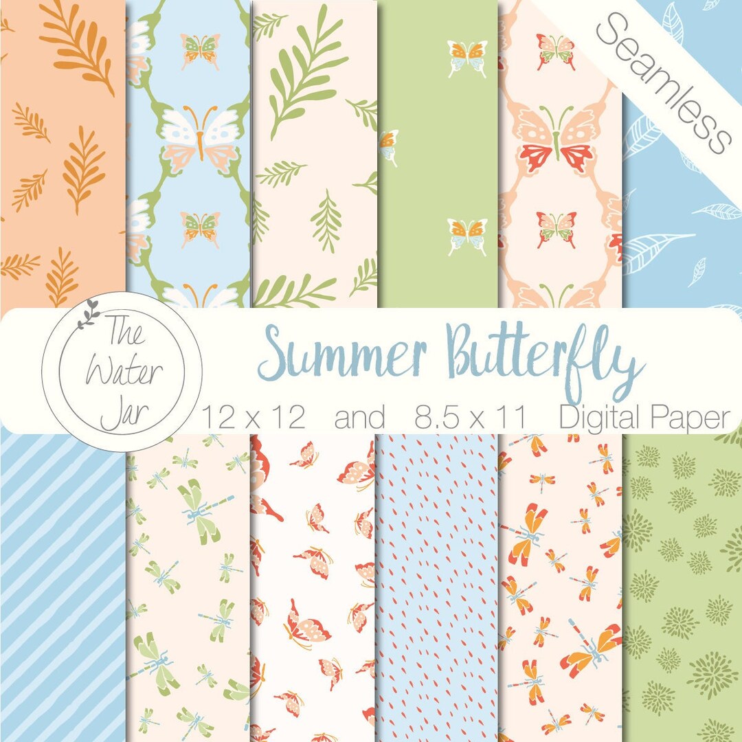 Summer Butterfly Digital Paper Pack, Seamless Spring Decor Prints ...