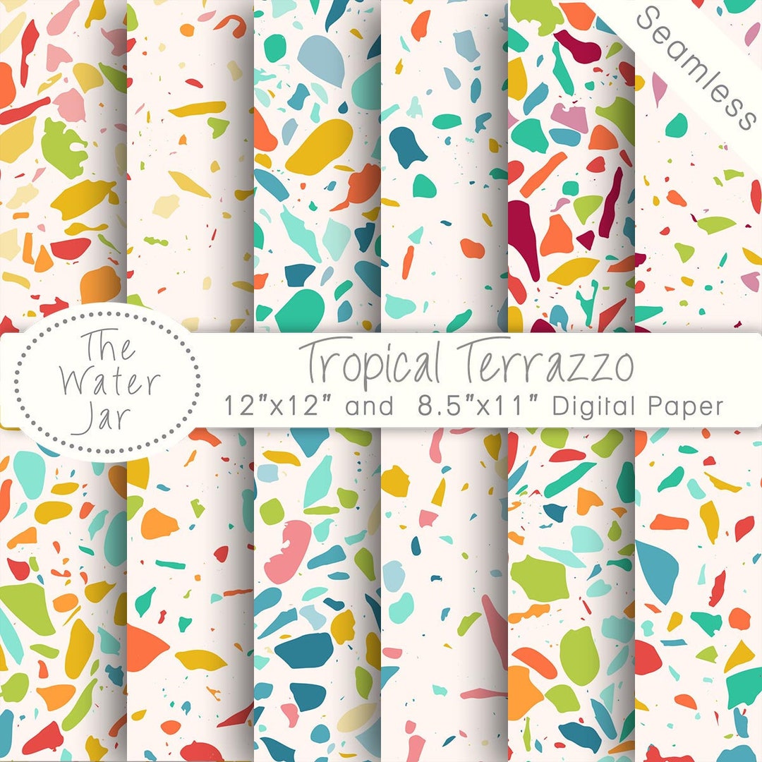 Terrazzo Digital Paper Pack, Seamless Repeating Pattern in Tropical ...