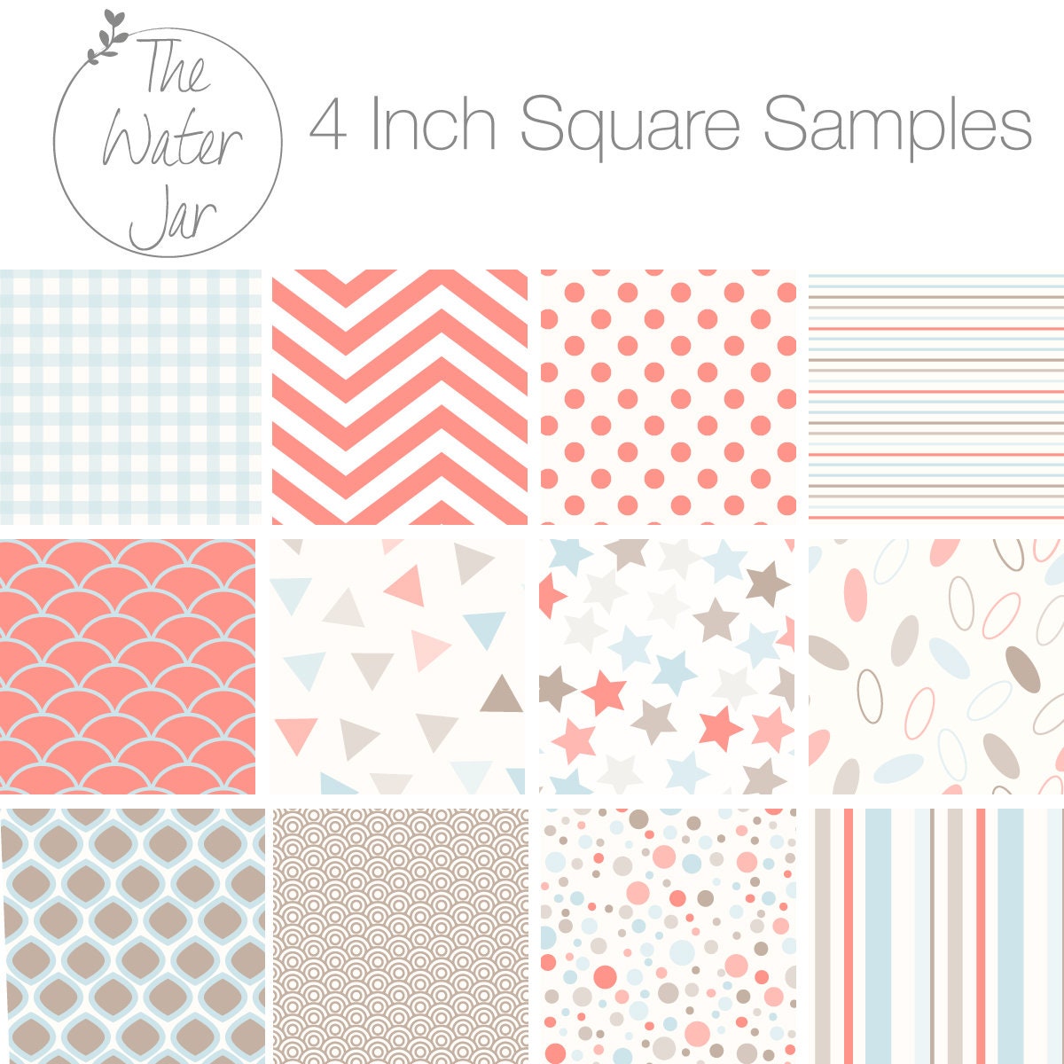 Printable Paper Digital Paper Pack in Coral and Blue | Etsy