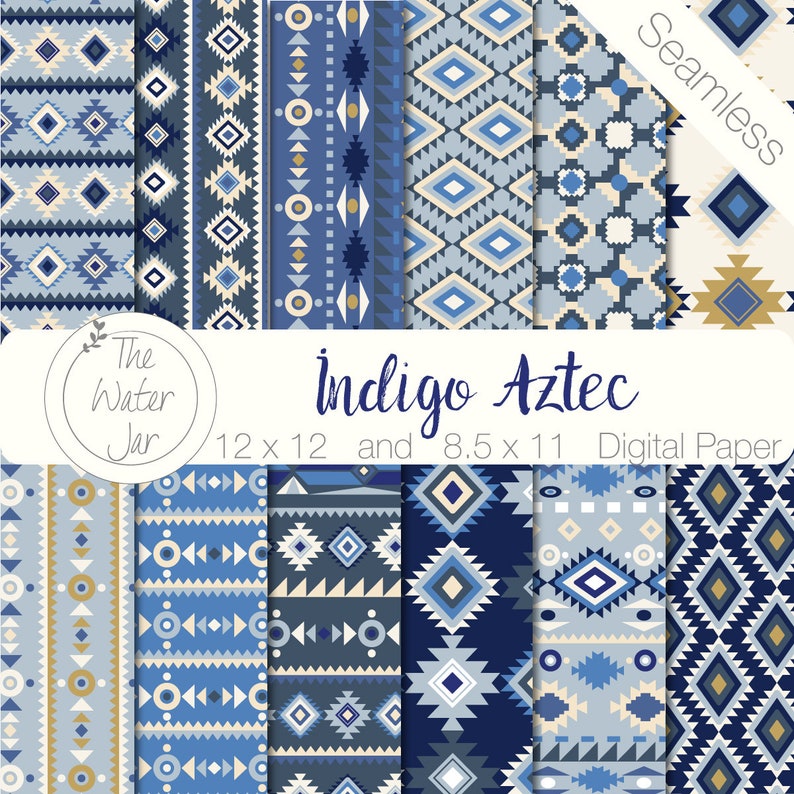 Printable Indigo Blue Aztec Digital Paper Pack, Aztec Designs for ...