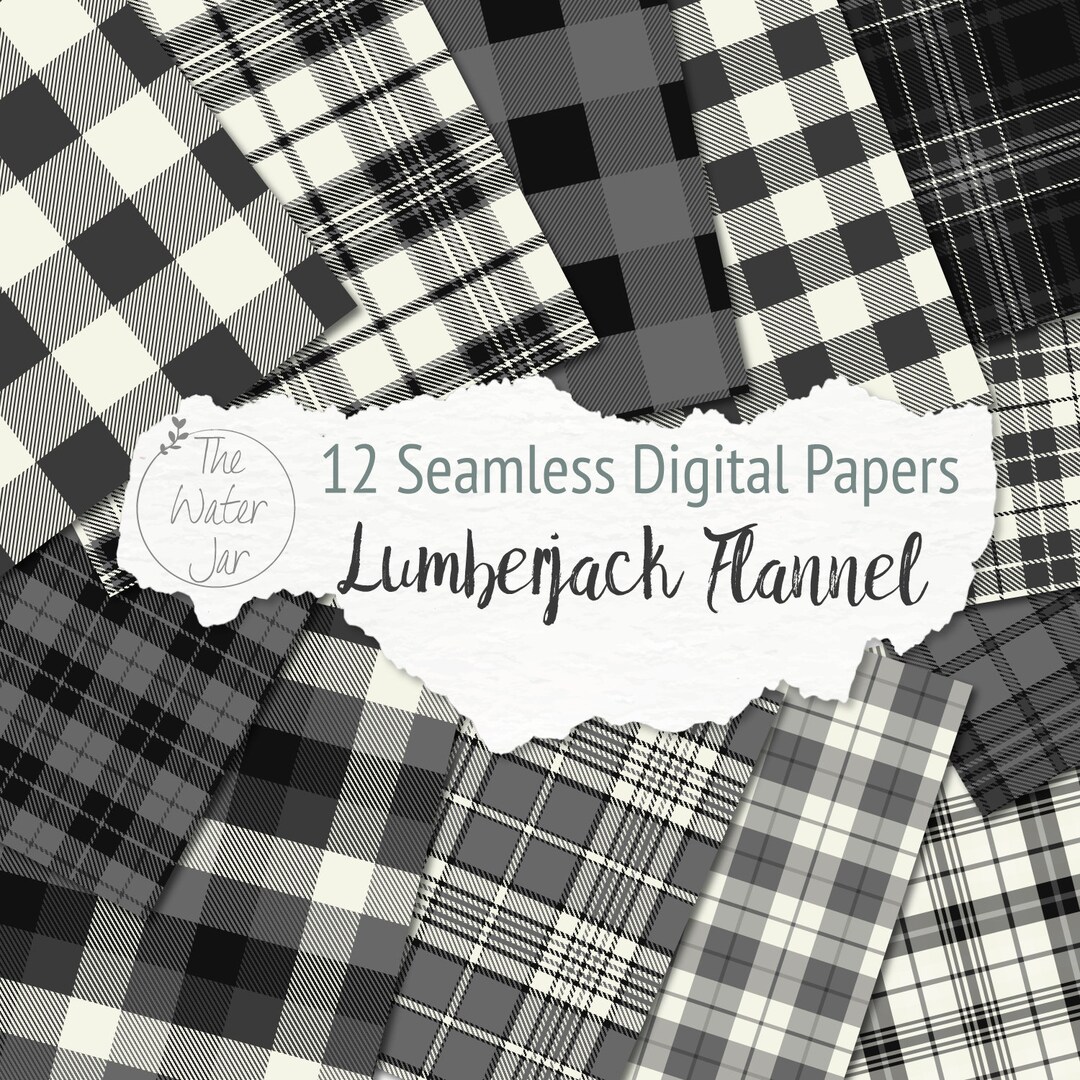 Lumberjack Digital Scrapbooking Paper, Black and White Buffalo Plaid ...