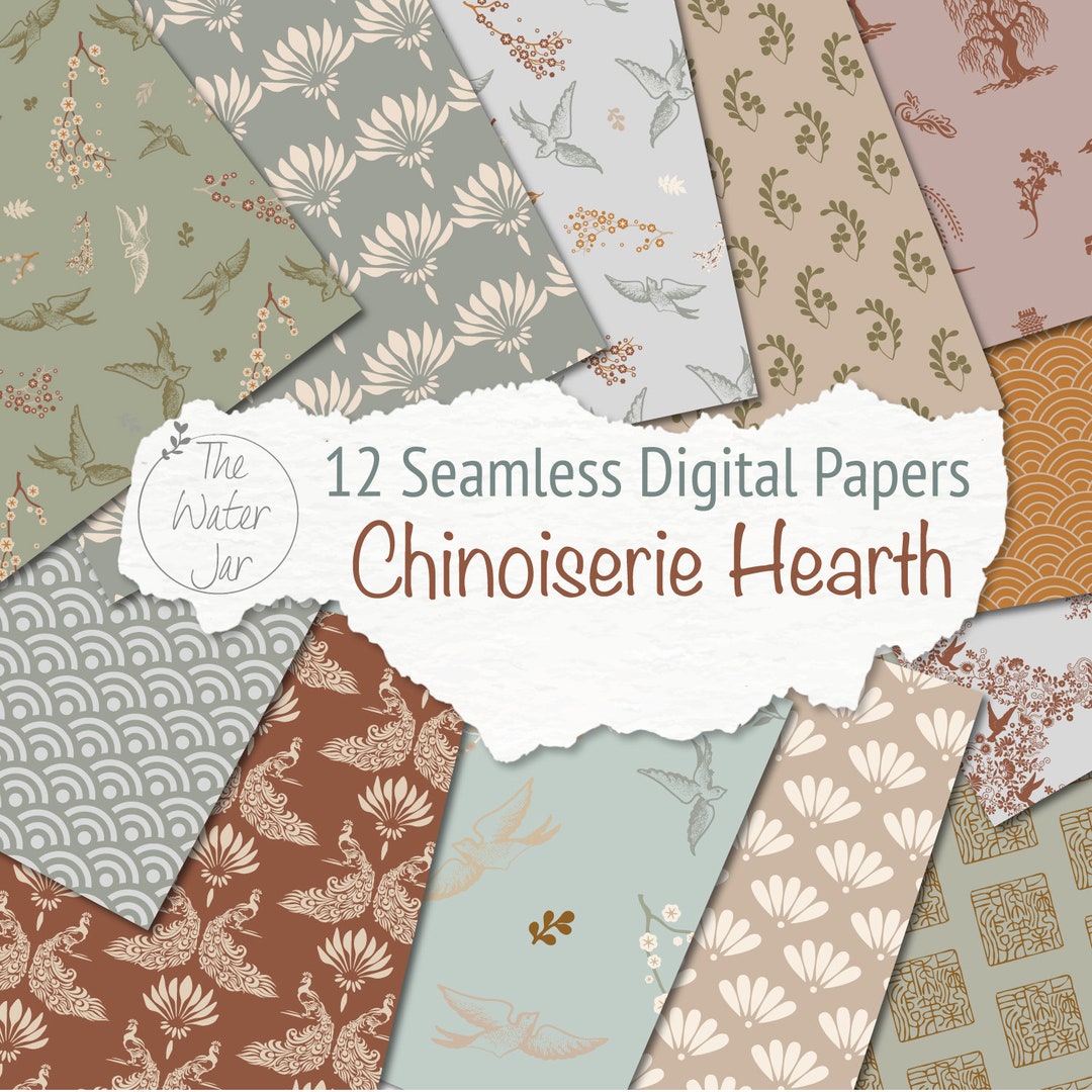 Printable Chinoiserie Designs, Neutral Earthy Colors, Seamless Prints ...