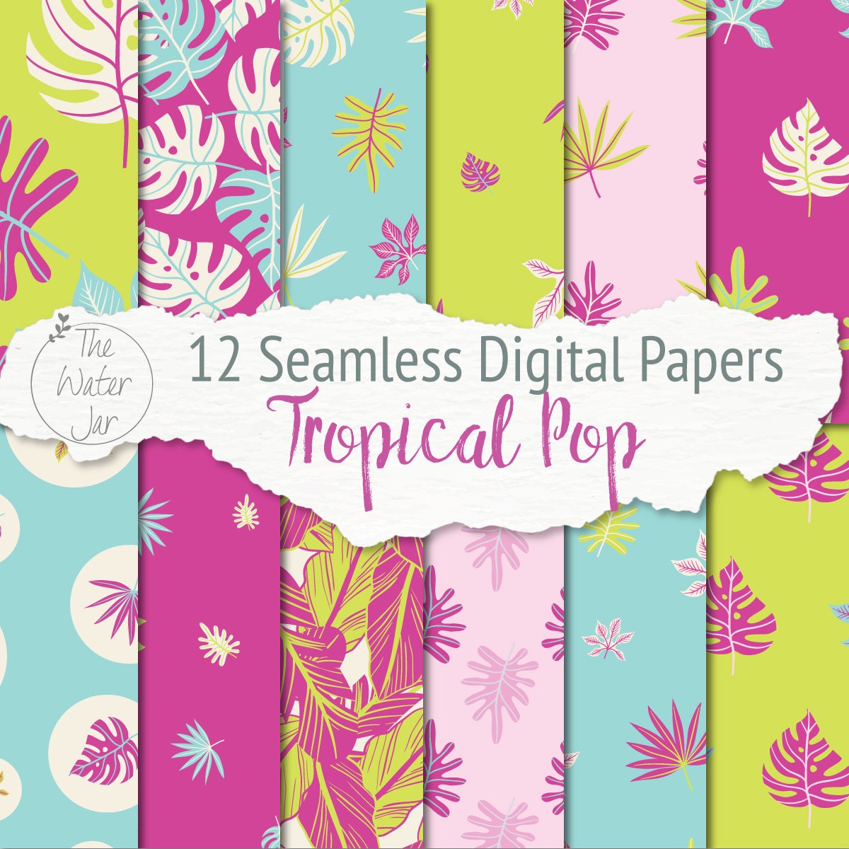 Printable Pink Tropical Digital Paper Pack, Bright Summer Tropical Leaf ...