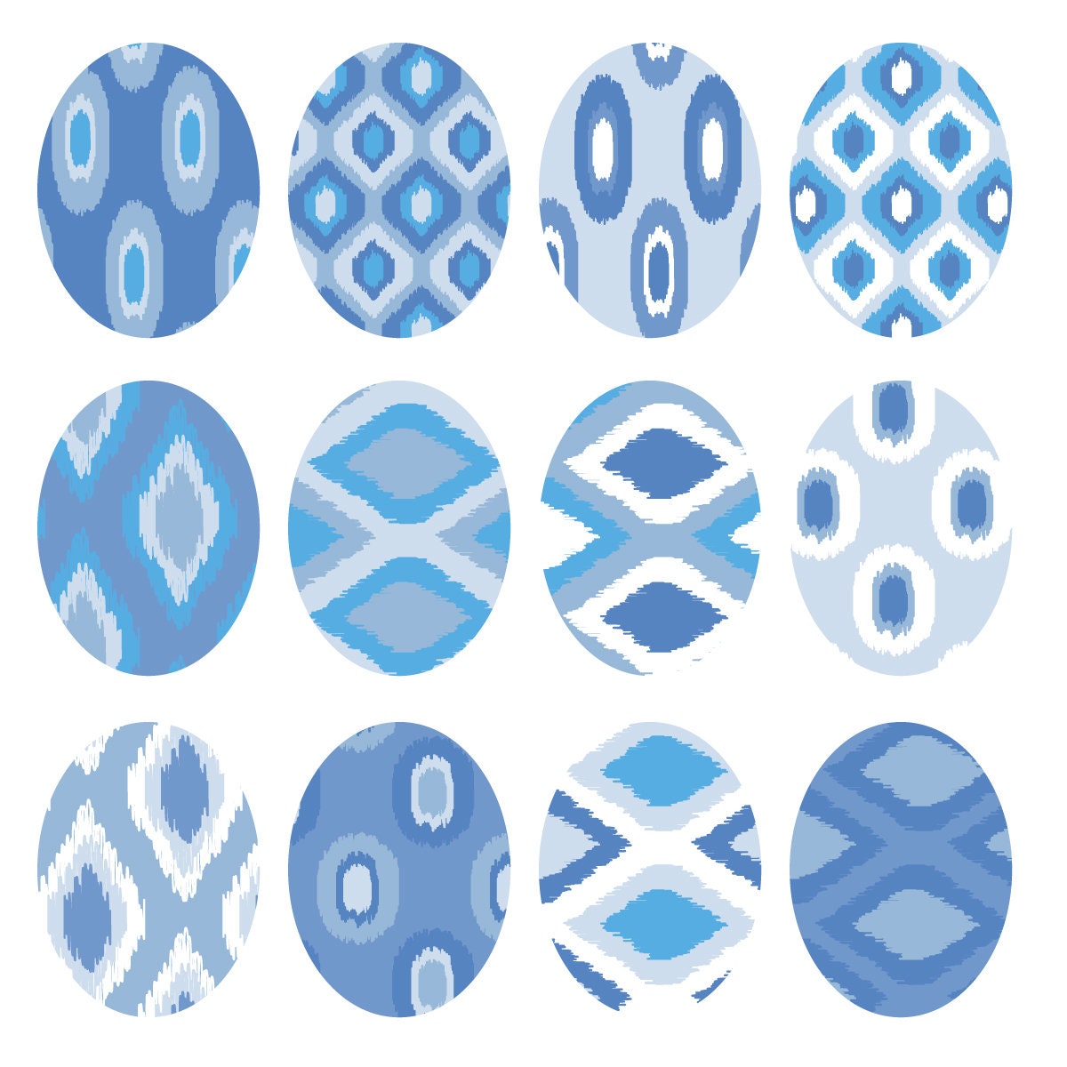Blue Ikat Digital Paper Commercial Use, Blue Digital Paper Ikat Pattern ...