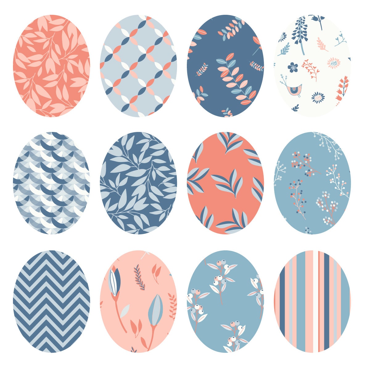 A Blue and Coral Digital Paper Pack, Pattern Designs in Contemporary ...