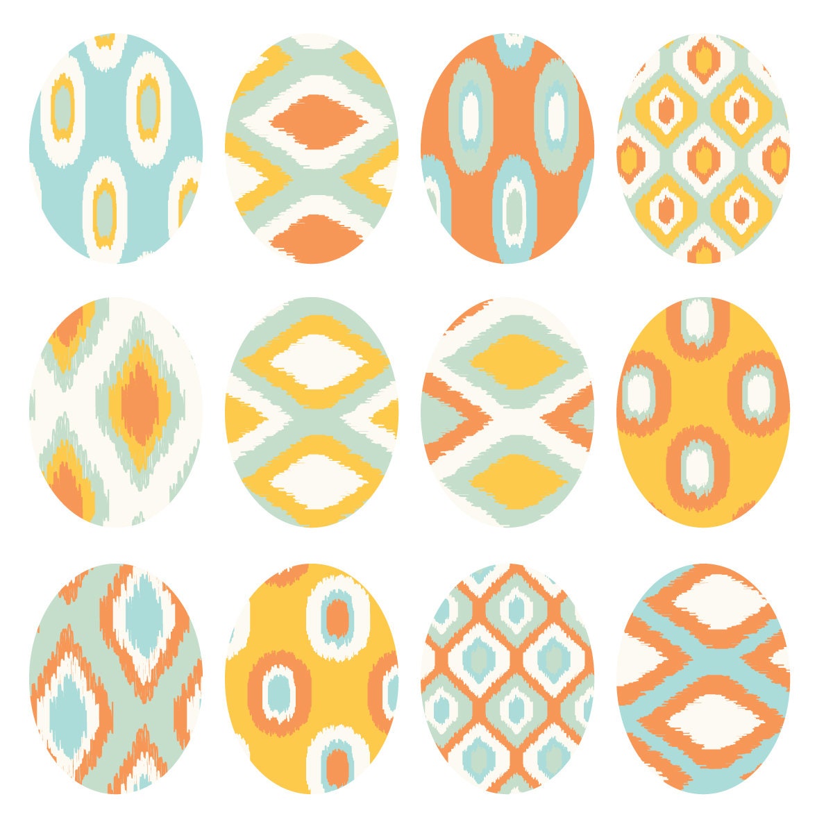 Summer Ikat Digital Paper Pack in Summer Beach Colours of Blue Orange ...