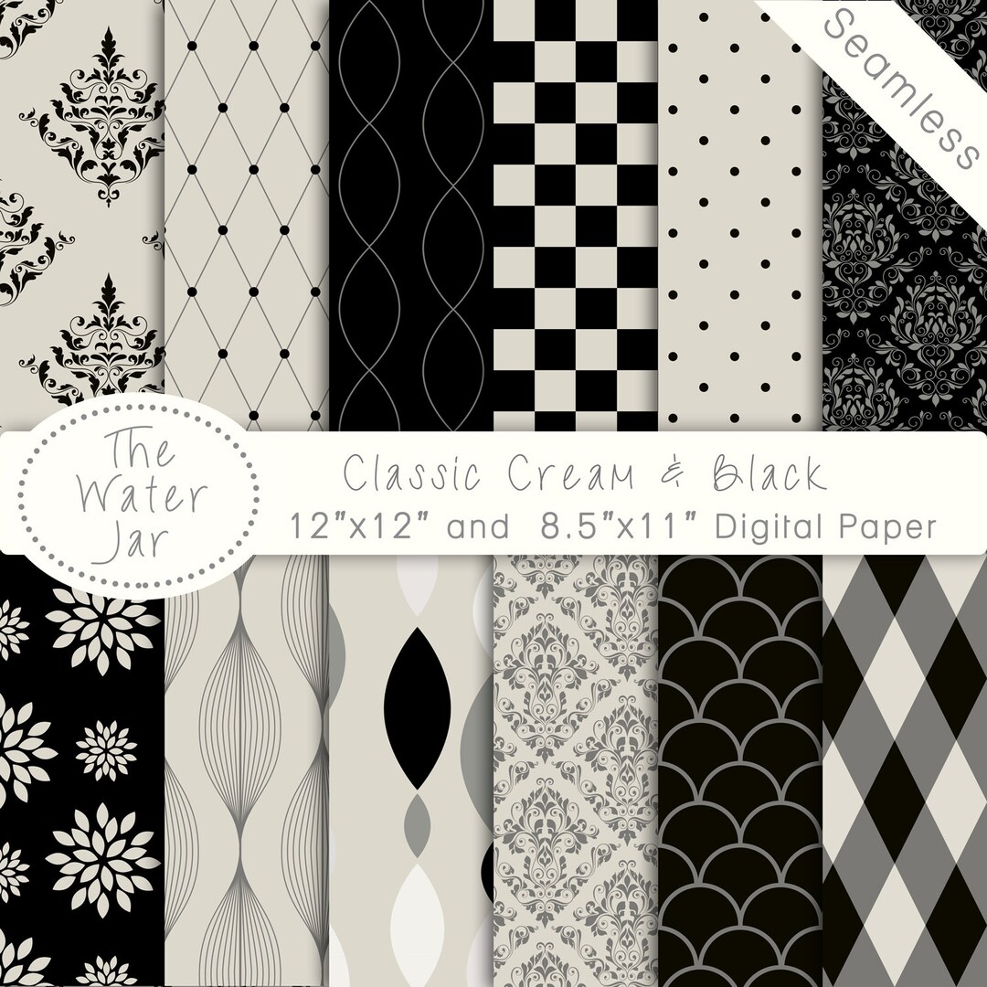 Classic Black & Cream Seamless Digital Paper Commercial Use, Blog ...