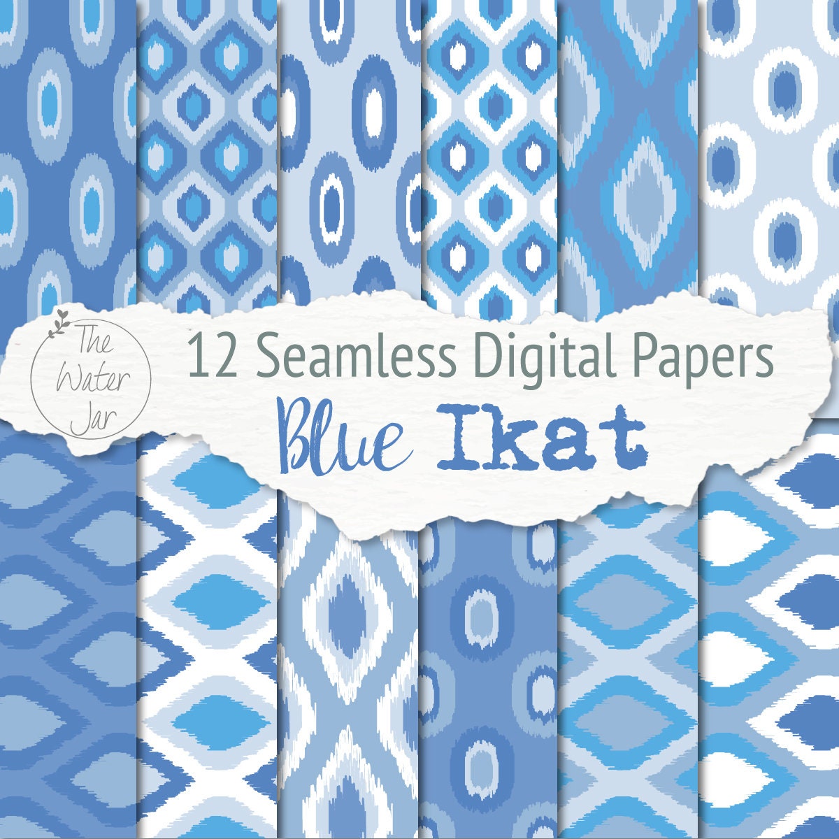 Blue Ikat Digital Paper Commercial Use, Blue Digital Paper Ikat Pattern ...