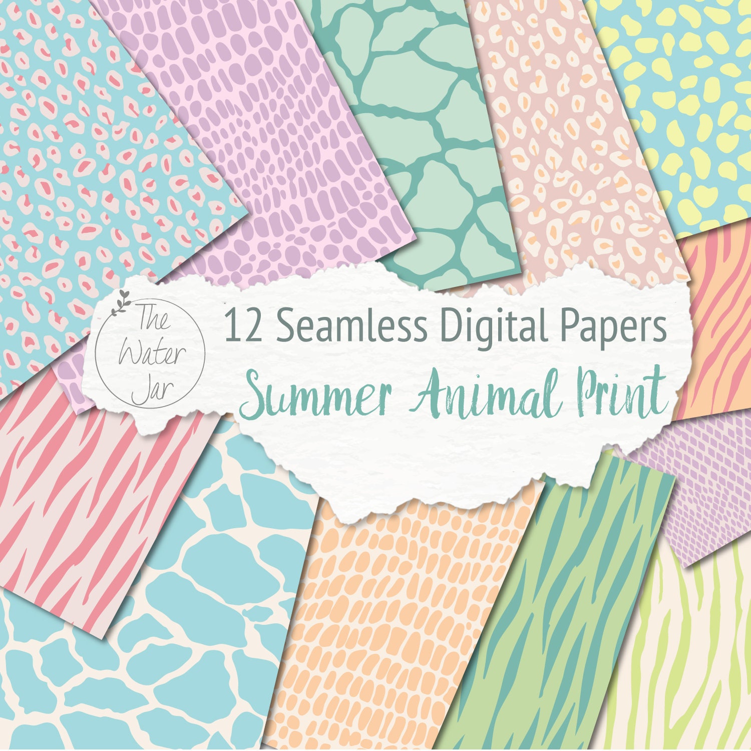 Summer Animal Print Digital Paper Pack, Pastel Candy Colors, Digital ...