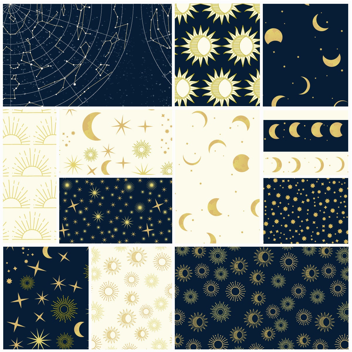 Printable Celestial Paper Pack Sun Moon and Stars in Navy | Etsy