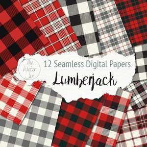 Lumberjack Digital Paper, Buffalo Plaid Check in Red, White, Black and ...
