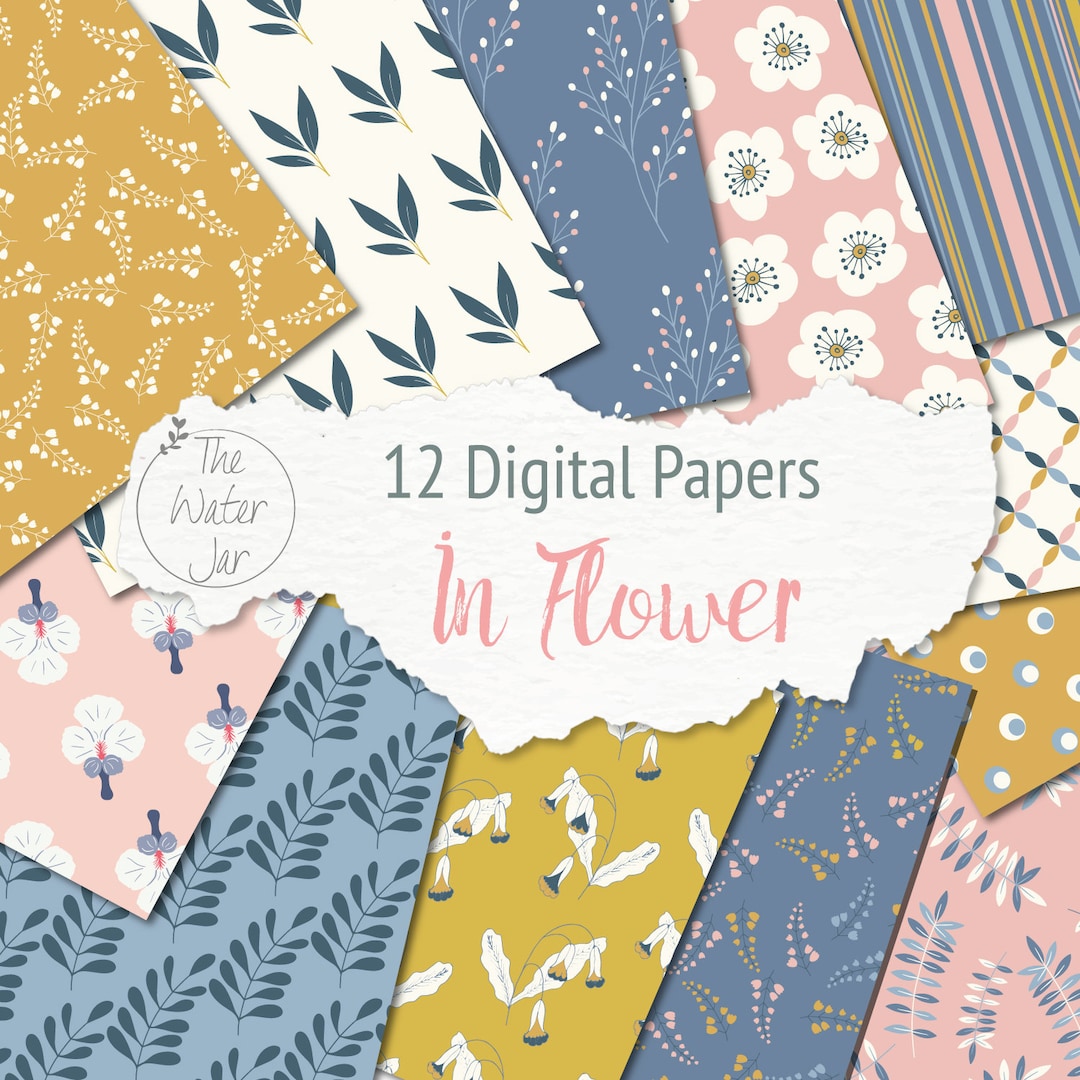 Floral Digital Paper Pack in Contemporary Colors, Printable Floral ...