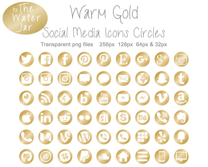 Gold Social Media Icons in Warm Gold Metallic Finish. Commercial Use ...