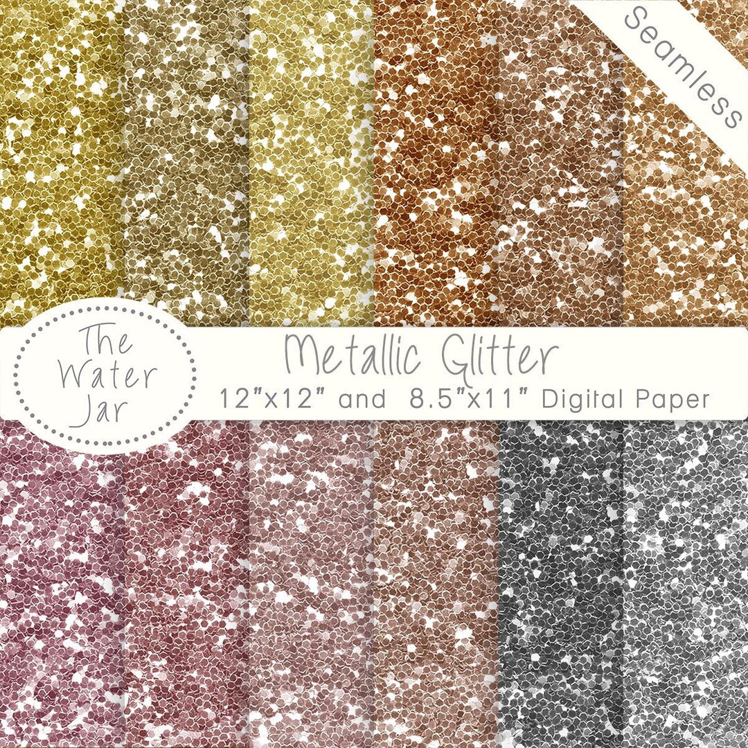 New Years Celebration Digital Glitter Paper Pack, Seamless Metallic ...