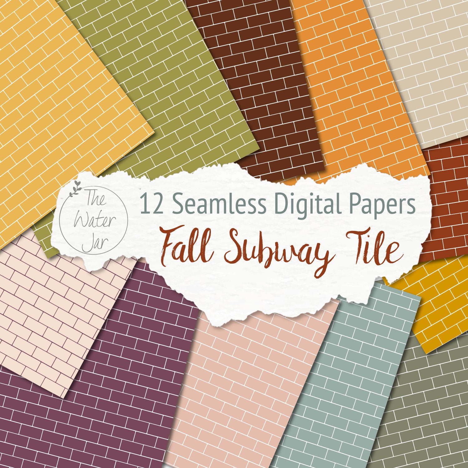 Subway Tile Digital Paper Pack in 2020 Trend Colors, Seamless Patterns ...
