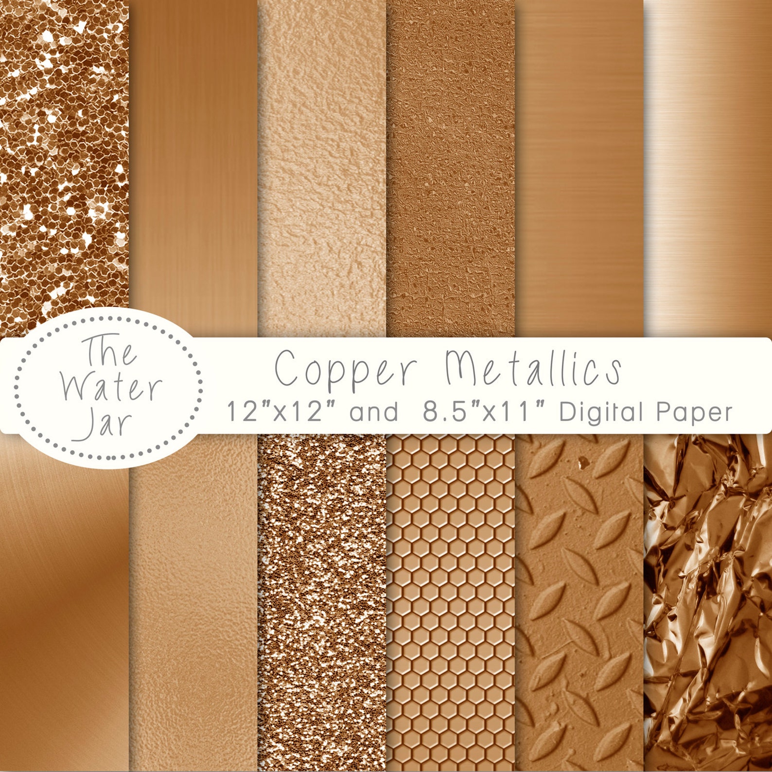 Copper Digital Paper, Commercial Use, Copper Metallic Glitter, Copper ...