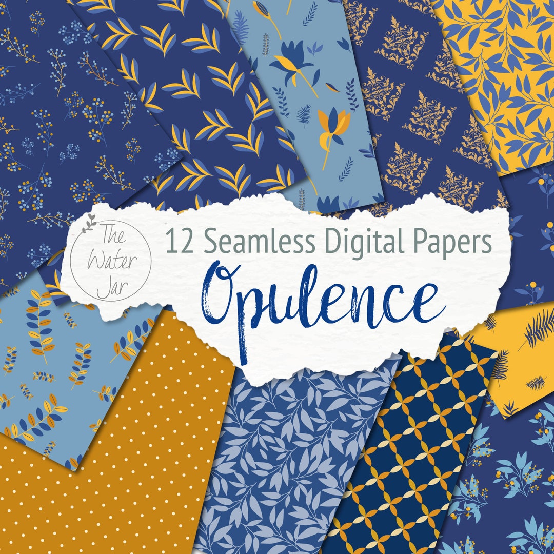 Opulence Digital Paper Pack in Gold and Royal Blue, Contemporary Dark ...