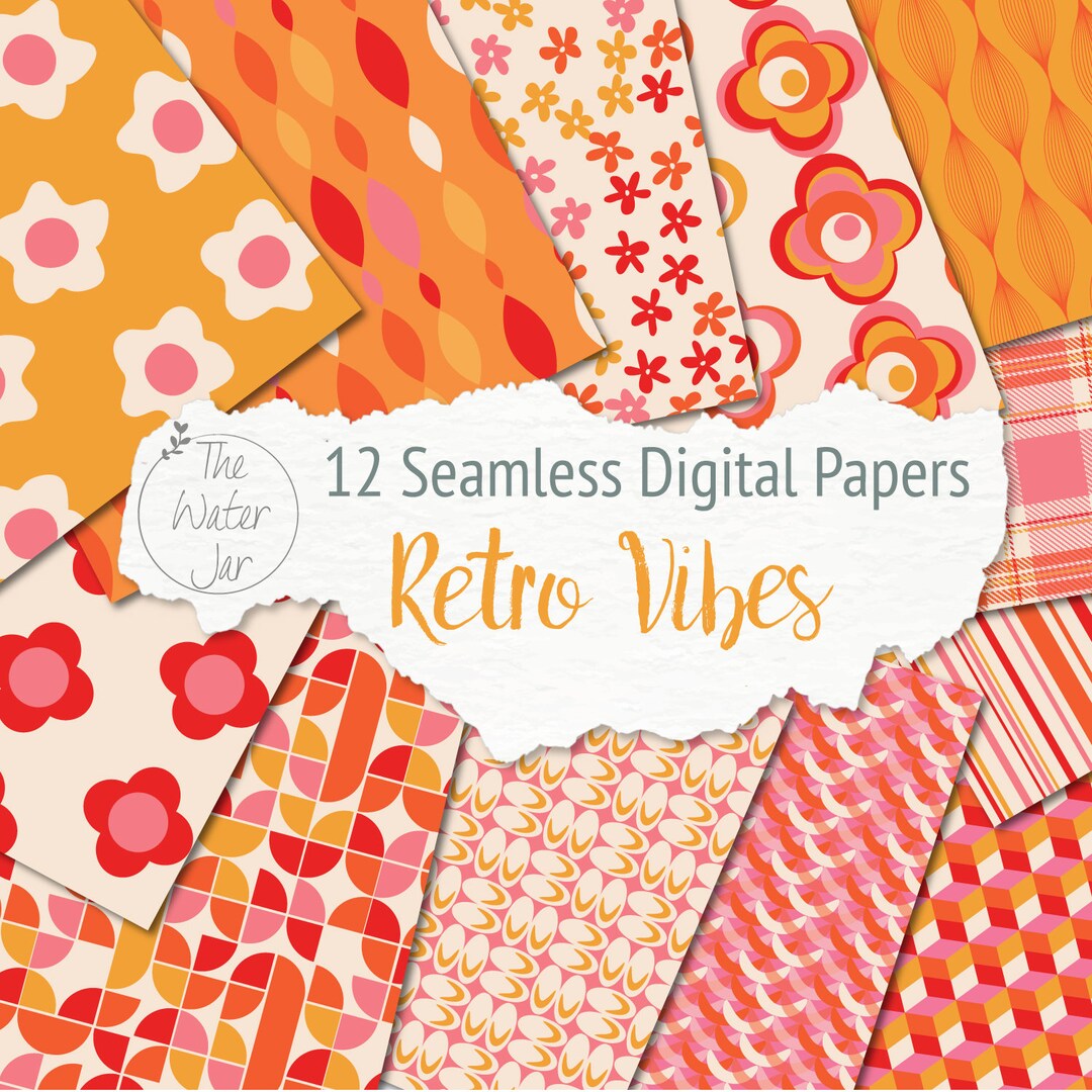 Retro Flower Power Digital Paper Pack, 60s70s Printable Dollhouse ...