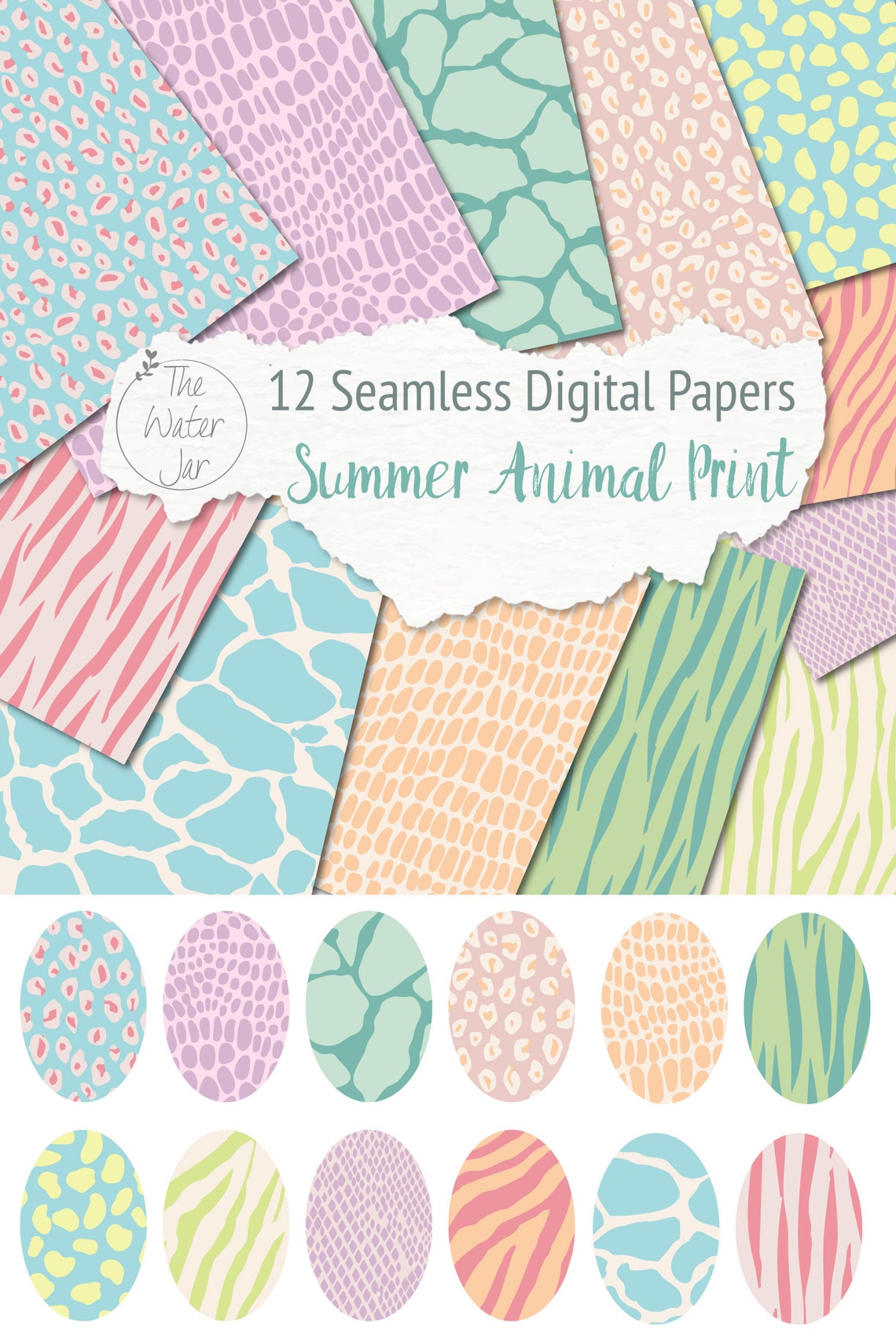 Summer Animal Print Digital Paper Pack, Pastel Candy Colors, Digital ...
