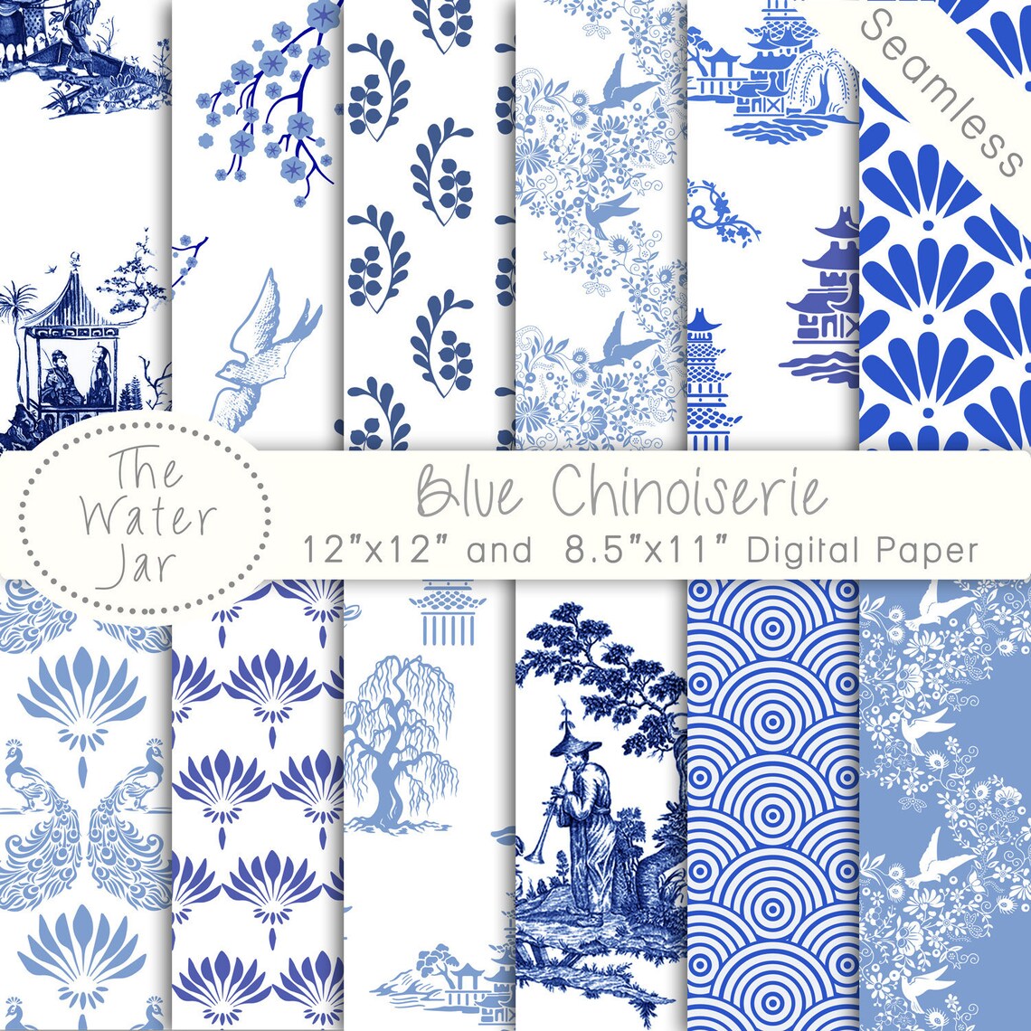 12 Chinoiserie Digital Wallpapers China Blue Digital Paper | Etsy