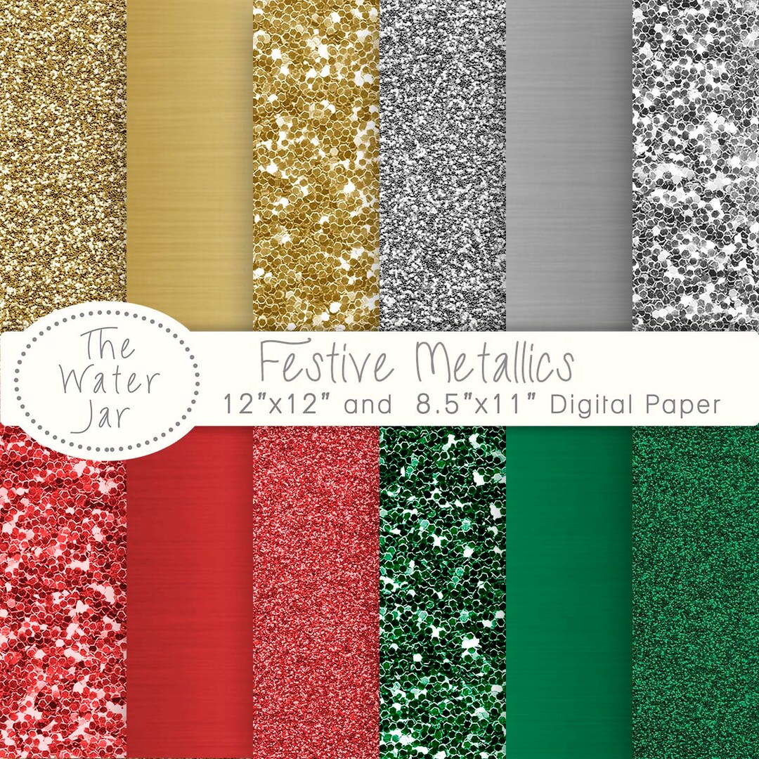 Christmas Metallic Digital Paper Pack With Red, Green, Silver, and Gold ...