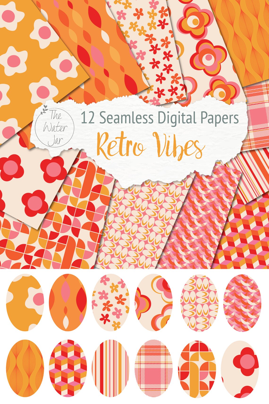 Retro Flower Power Digital Paper Pack, 60s70s Printable Dollhouse ...