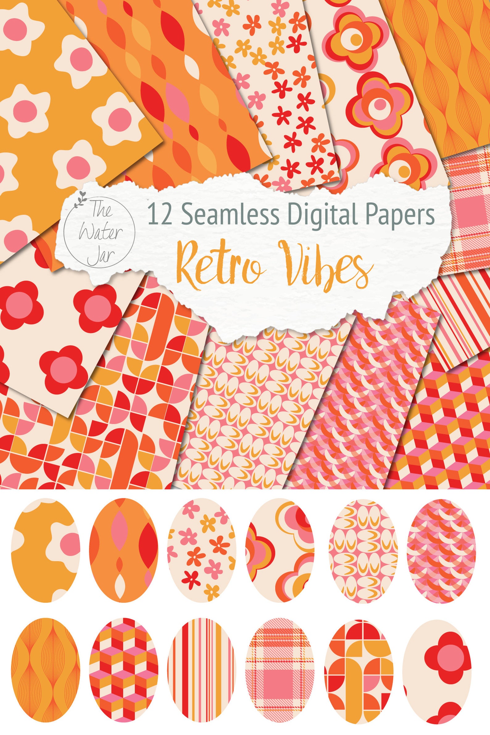 Retro Flower Power Digital Paper Pack, 60s70s Printable Dollhouse ...