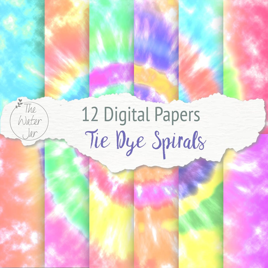 Tie Dye Digital Paper Pack, Spiral Designs, Psychedelic 60's Retro Tie ...