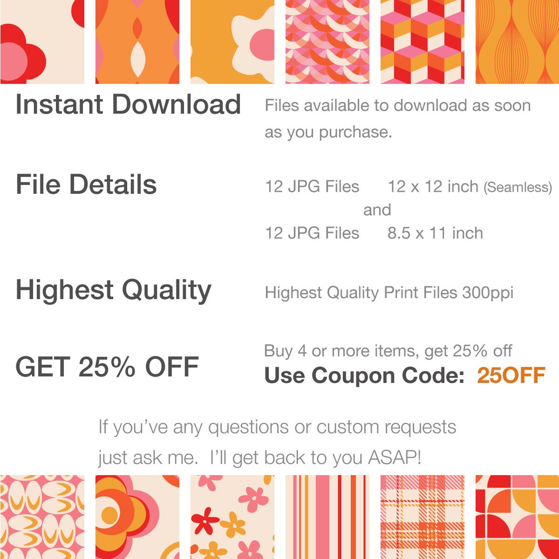 Retro Flower Power Digital Paper Pack, 60s70s Printable Dollhouse ...