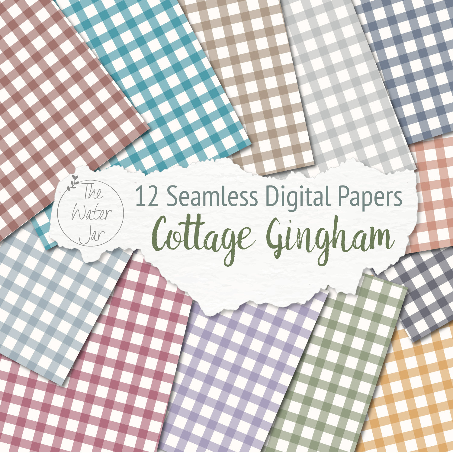 Gingham Digital Paper Pack, Rustic Cottage Gingham Designs, Cottagecore ...