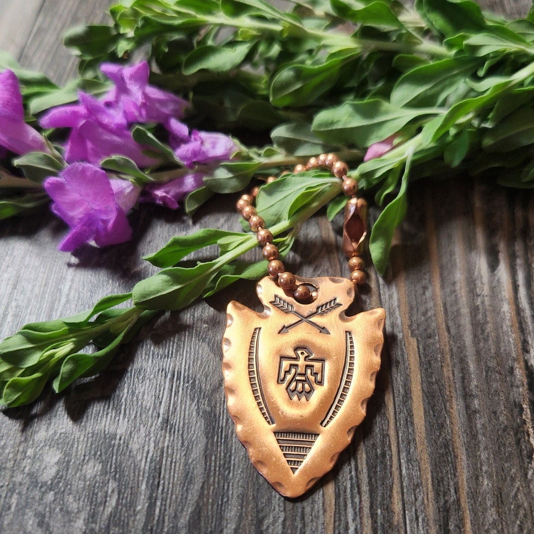 Vintage Copper Arrowhead Keychain With Thunderbird and Arrows - Etsy