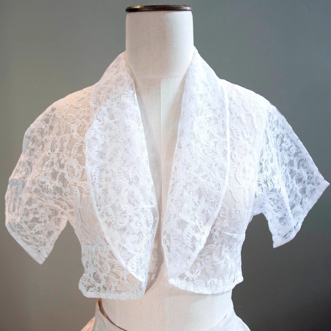 1950's Vintage Sheer White Lace Bolero Shrug | Cropped Short Sleeved ...