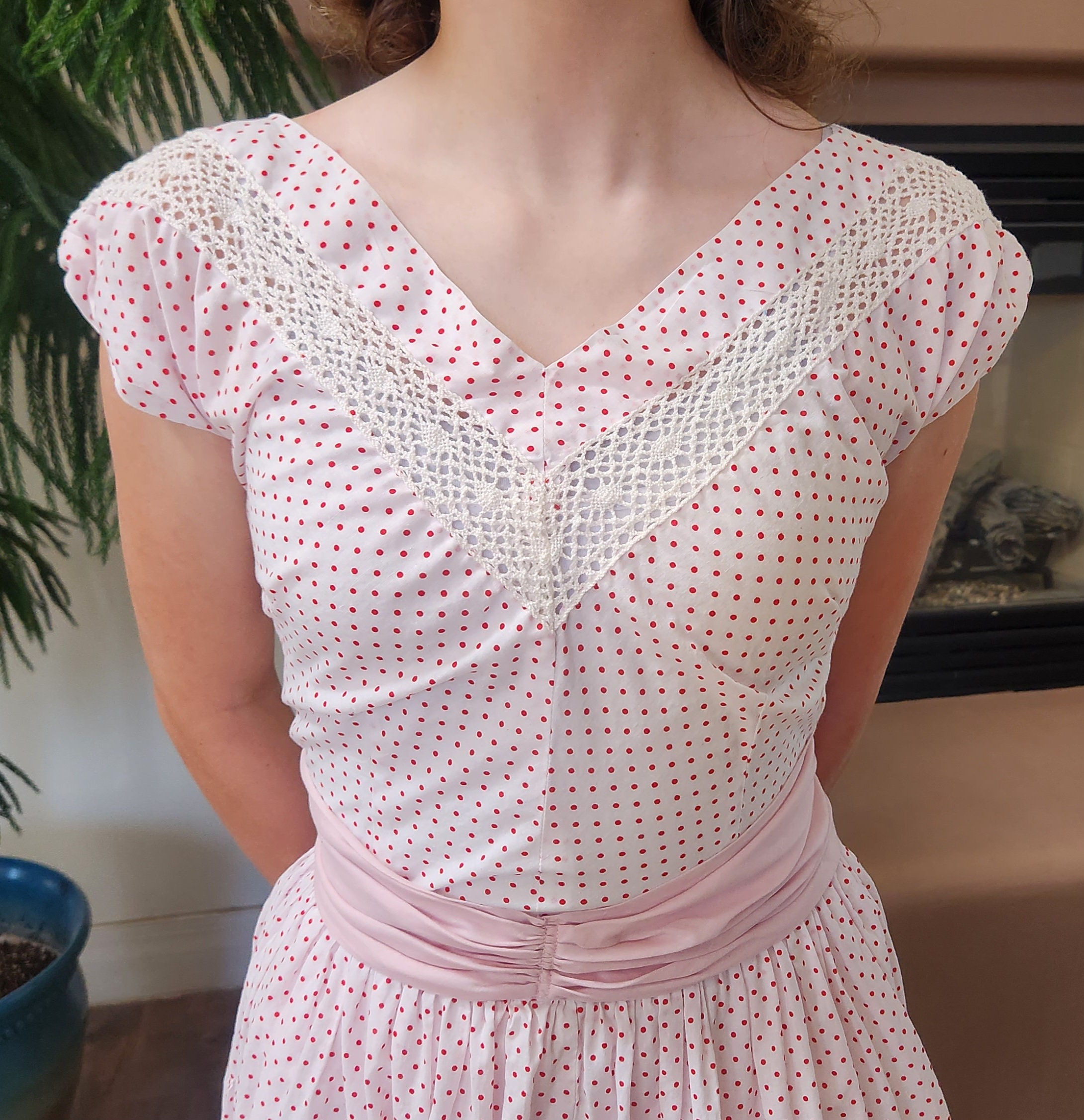 1950s Vintage Girls Tween/teen Patio Style Blouse, Skirt & Belt Set | White With Red Polka Dots ...