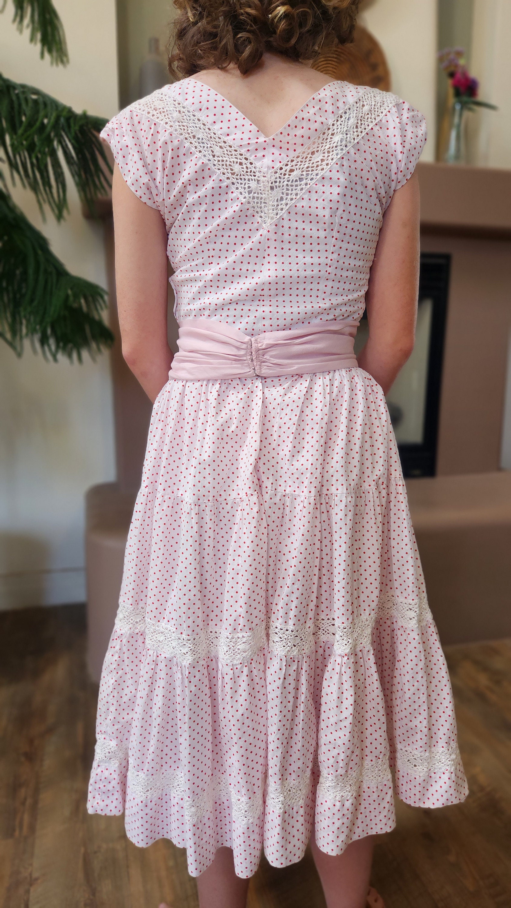 1950s Vintage Girls Tween/teen Patio Style Blouse, Skirt & Belt Set | White With Red Polka Dots ...