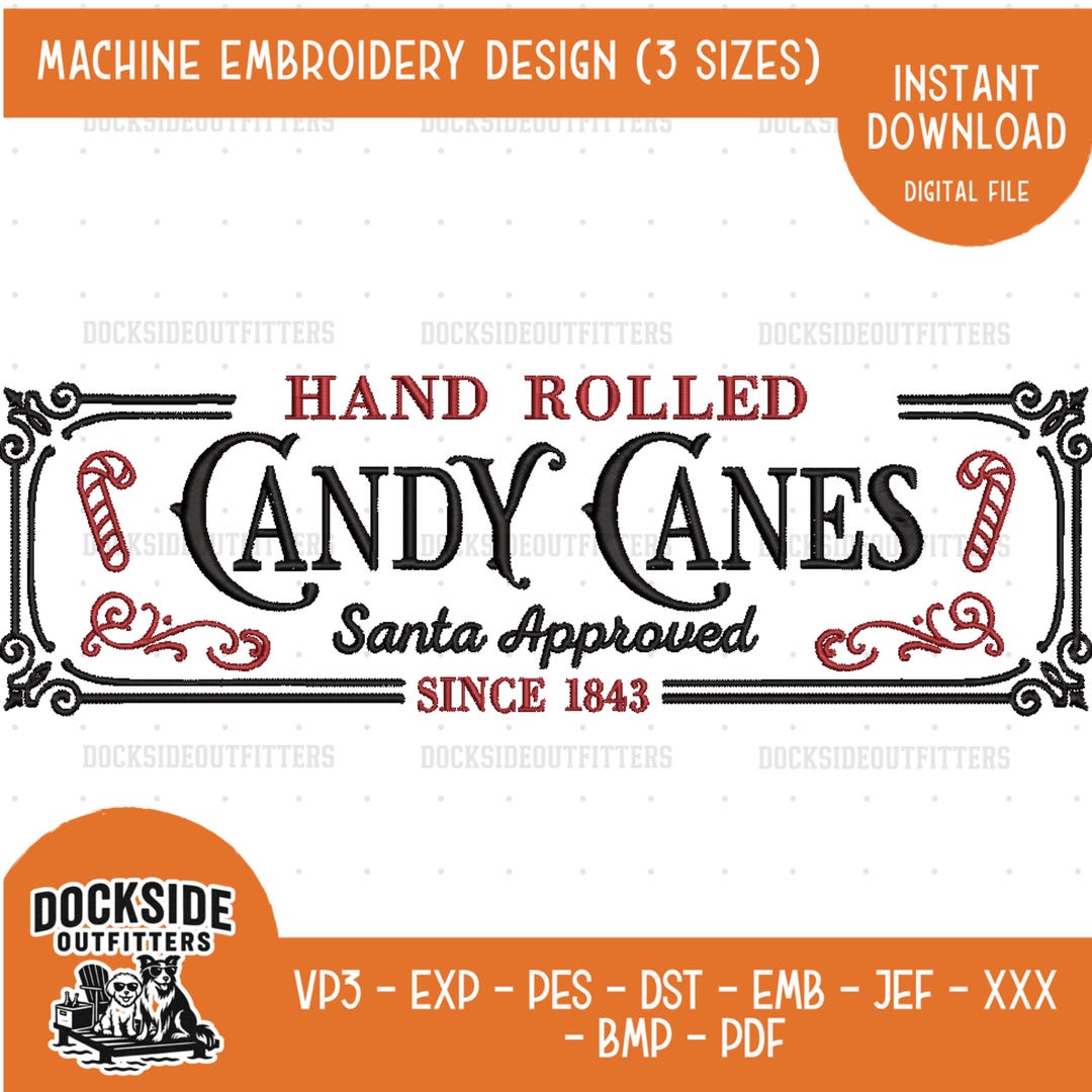 Hand Rolled Candy Cane Embroidery Design, Holiday Stitch File, Bundle 3 ...
