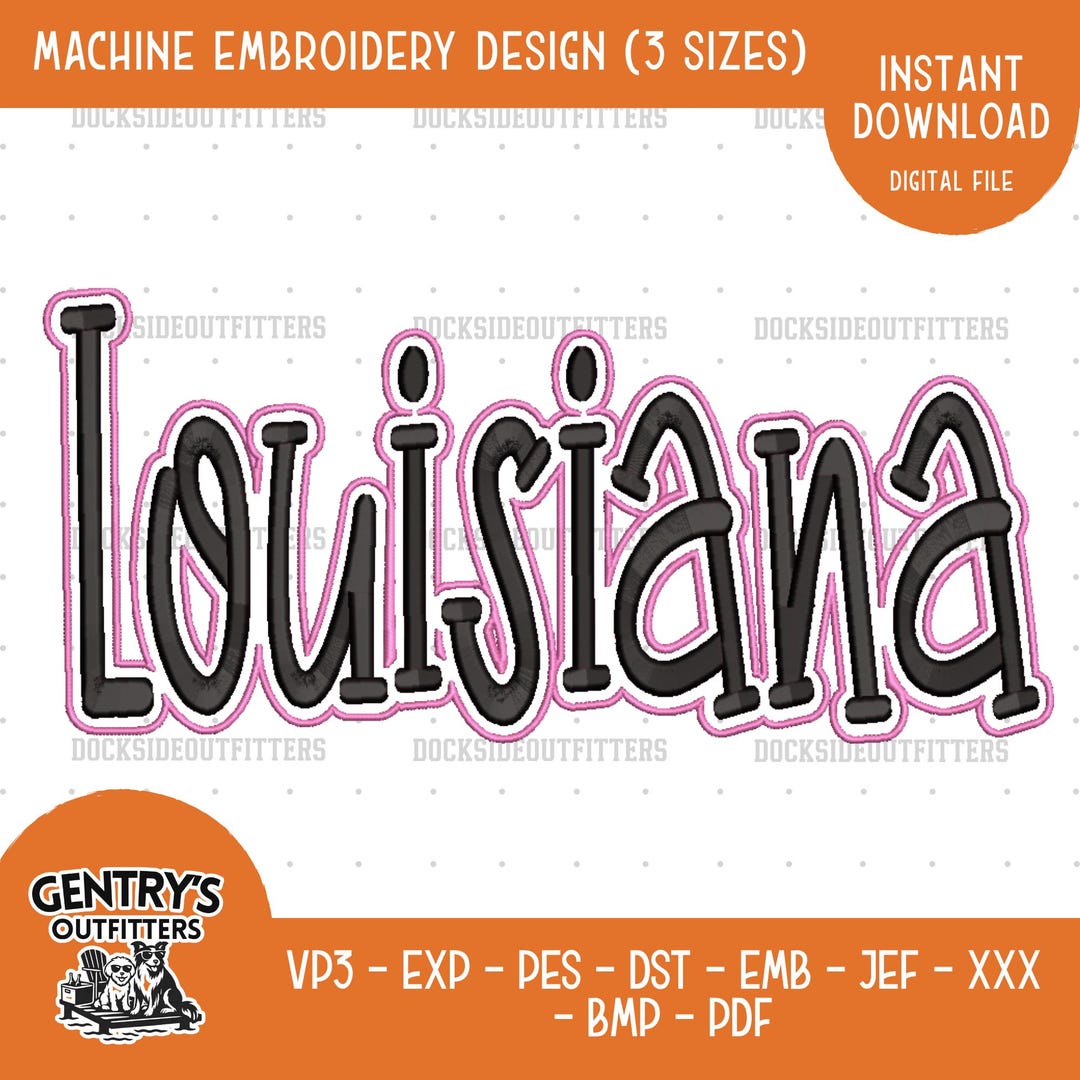 Louisiana 3D Puff Embroidery Design, 3D Puff Lettering, Satin Stitch ...